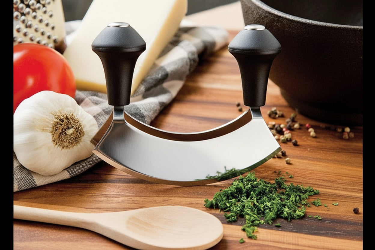 Cuisinox Double Blade Mezzaluna Knife, Stainless Steel