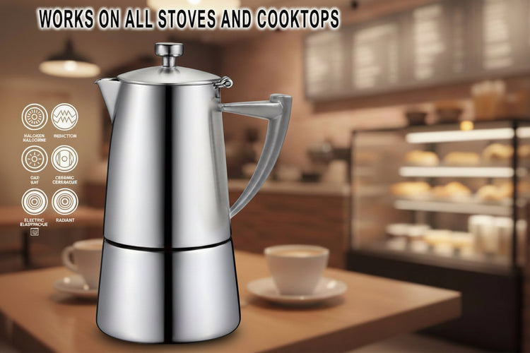 Cuisinox Roma Satin Stainless Steel Induction Stovetop Moka Espresso C